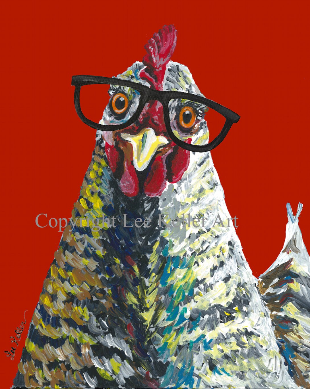 Colorful Chicken art print chicken art on canvas or fine art | Etsy