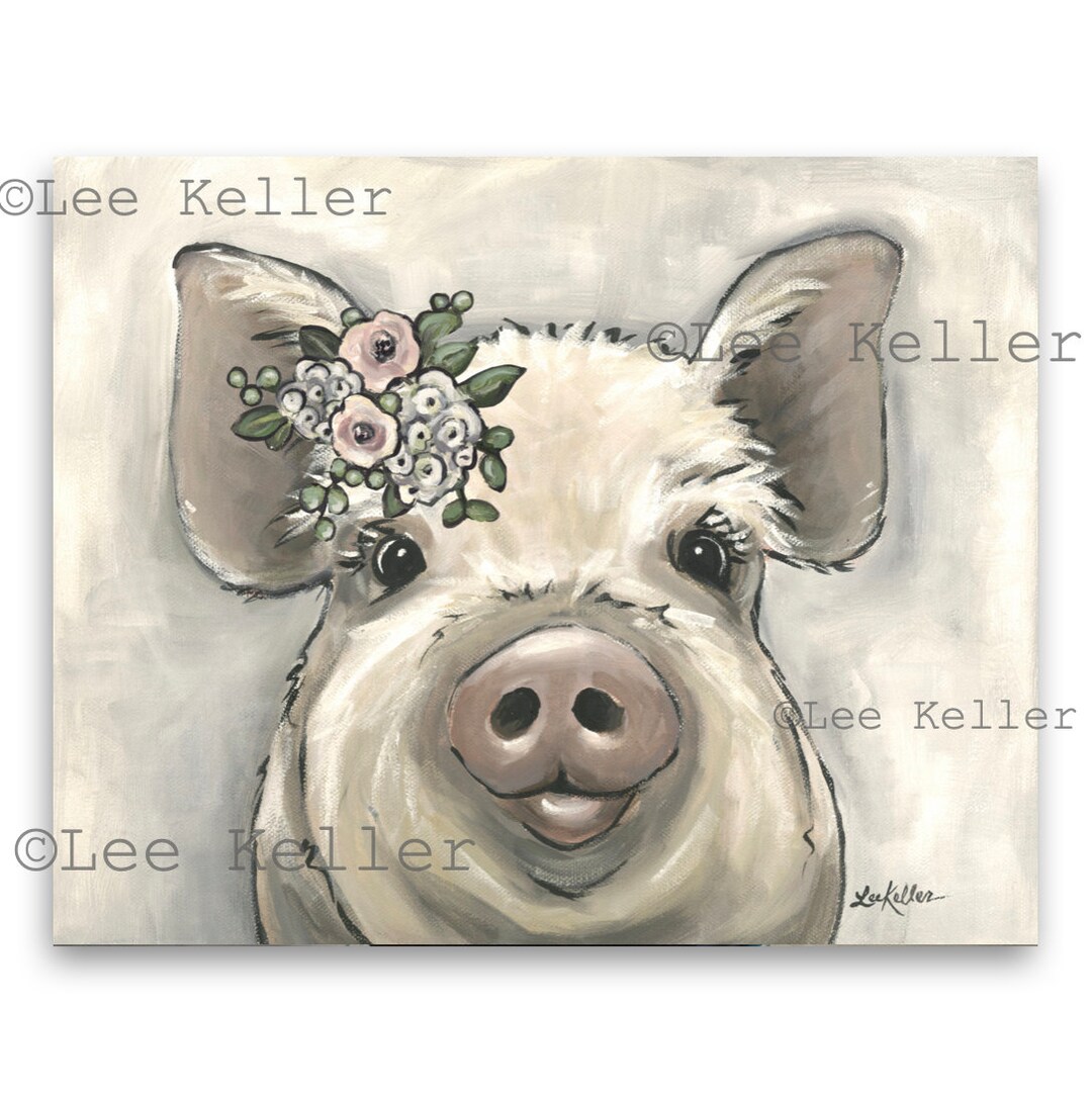 Pig With Boho Flowers Art, Farmhouse Decor. Pig Print From Original Pig ...