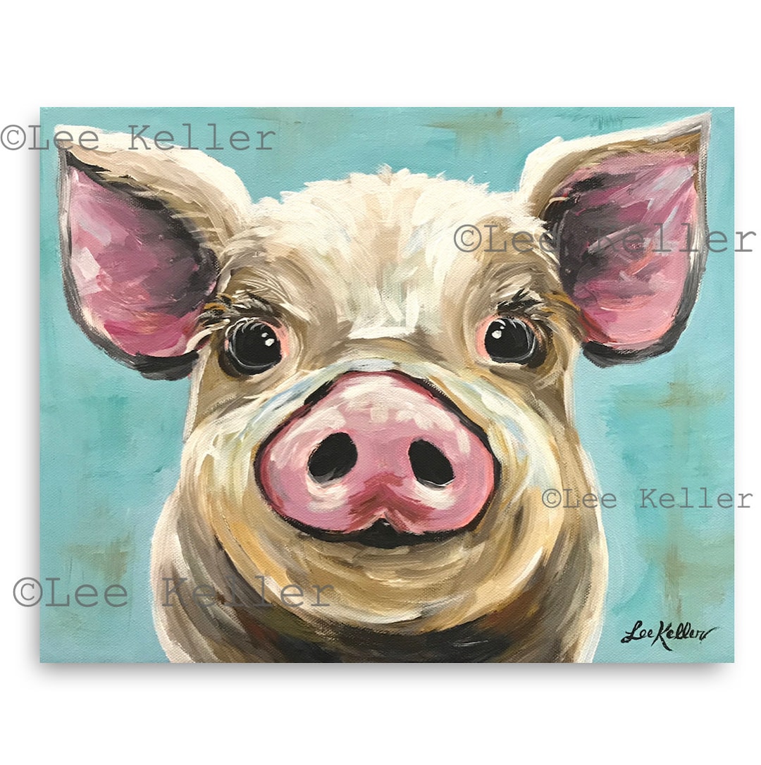Pig Art, Pig Decor. Pig Print From Original Pig on Canvas Painting. Pig ...