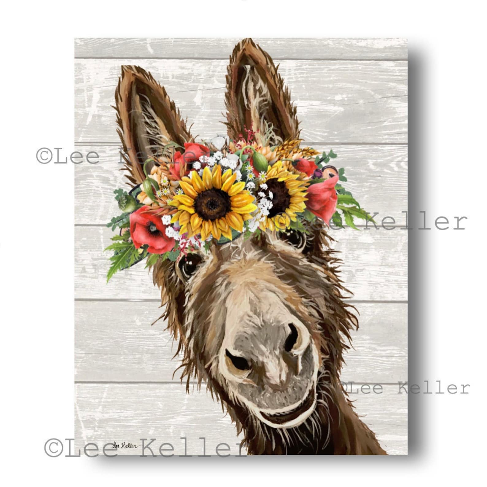 Donkey Flower Crown Art Sunflower Donkey Prints Farmhouse - Etsy