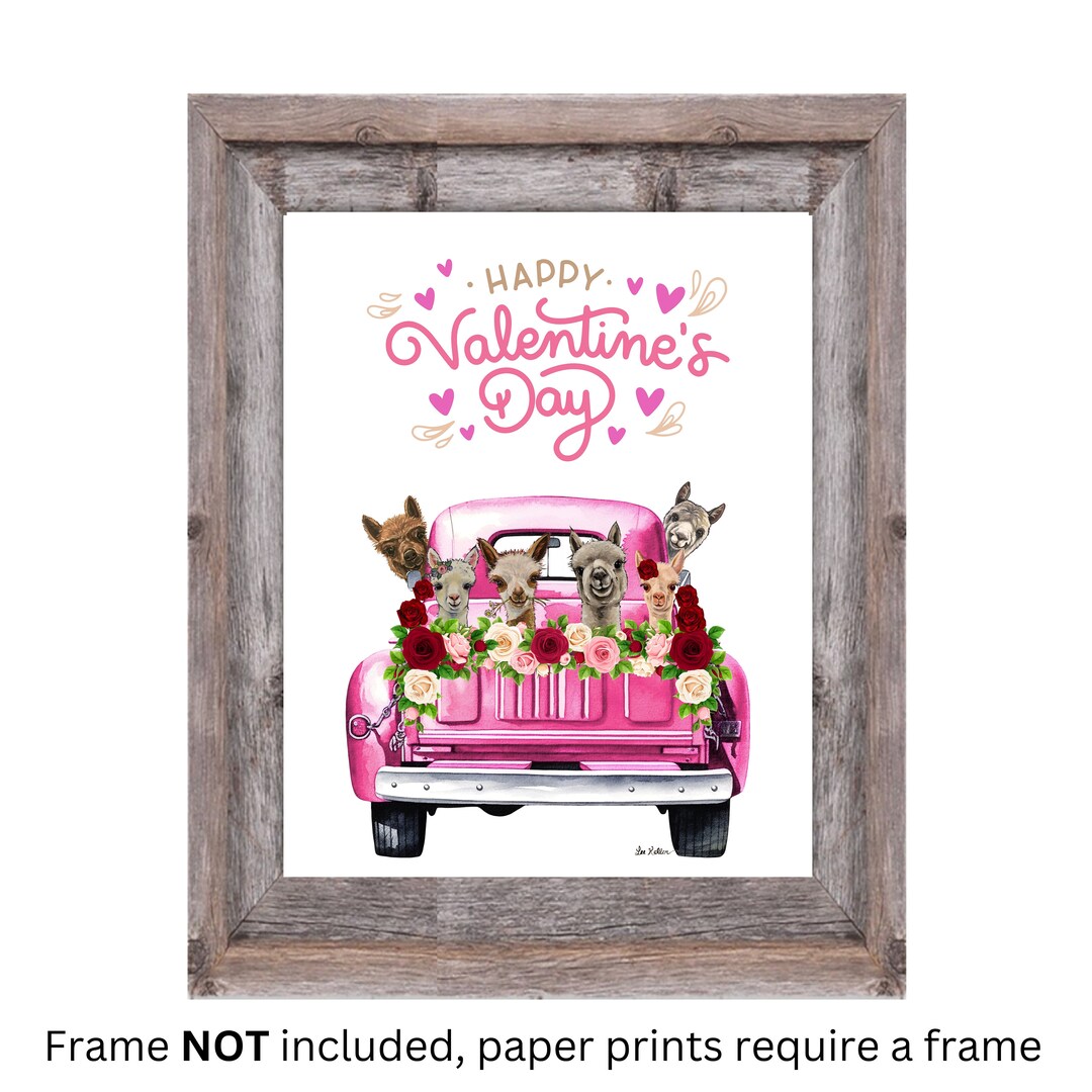 Valentine's Alpaca Truck Art Print , Alpacas in Truck Canvas or Paper ...