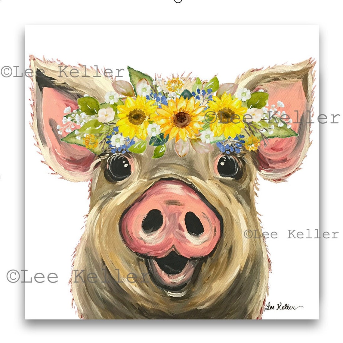 Pig Art Pig Sunflower Prints Pig Decor. Pig Print Pig Art - Etsy