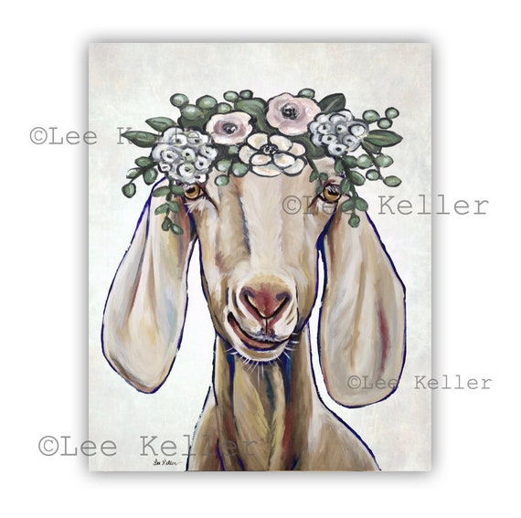 Goat With Flowers Art Farmhouse Decor. Goat Canvas or Fine - Etsy