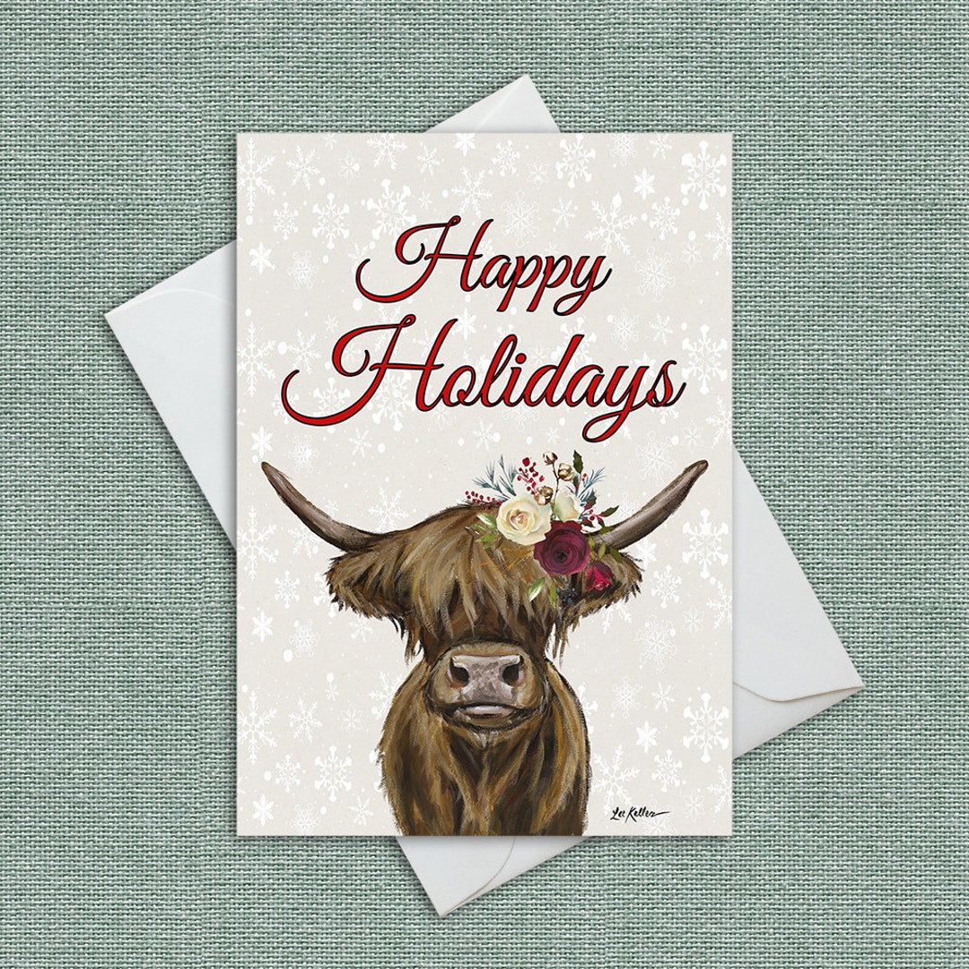 Highland Cow Christmas Card 'happy Holidays' - Etsy