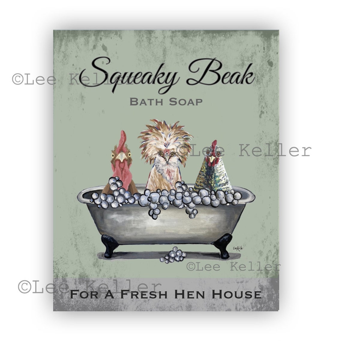 Farmhouse Chicken Bathroom Art Print - Farm Animals in Bathtub Art ...