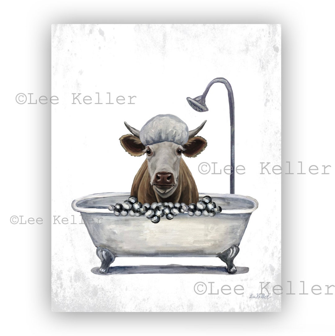 Cow Bathroom Art - Cow in Tub Art - Farmhouse Cow Bathtub Art - Funny ...
