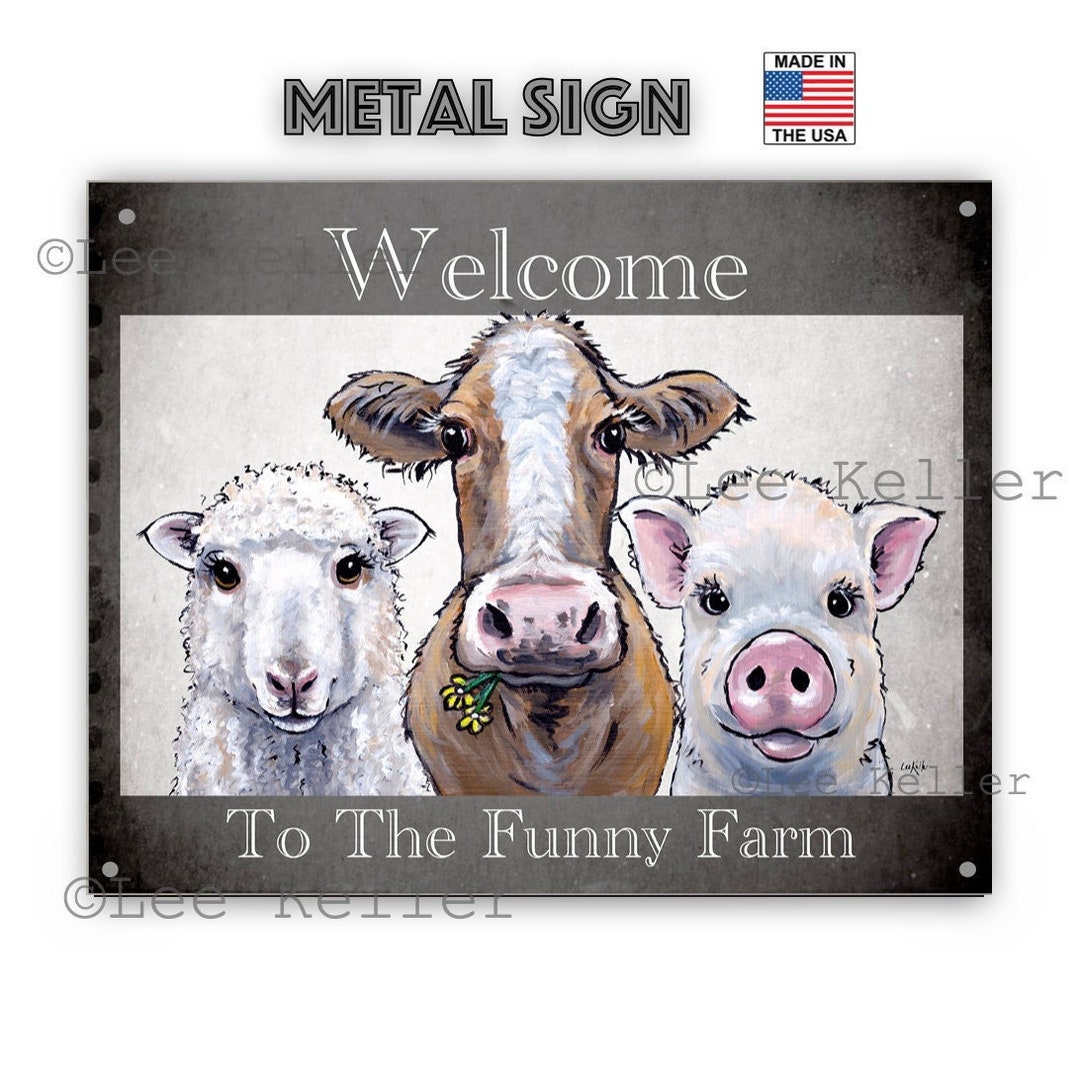 Welcome to the Funny Farm Tin Sign, Cow, Pig, Sheep Metal Sign, Farm ...