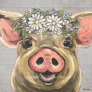 Pig Art Pig Decor. Cute Pig With Flowers Print. Farmhouse Pig | Etsy
