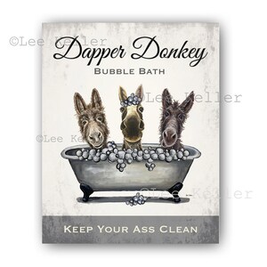 Donkey Bathroom Art Print Farmhouse Donkey in Tub Art Print on Canvas ...