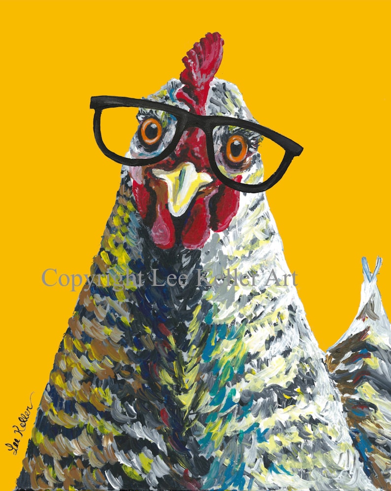 Colorful Chicken art print from original canvas chicken | Etsy