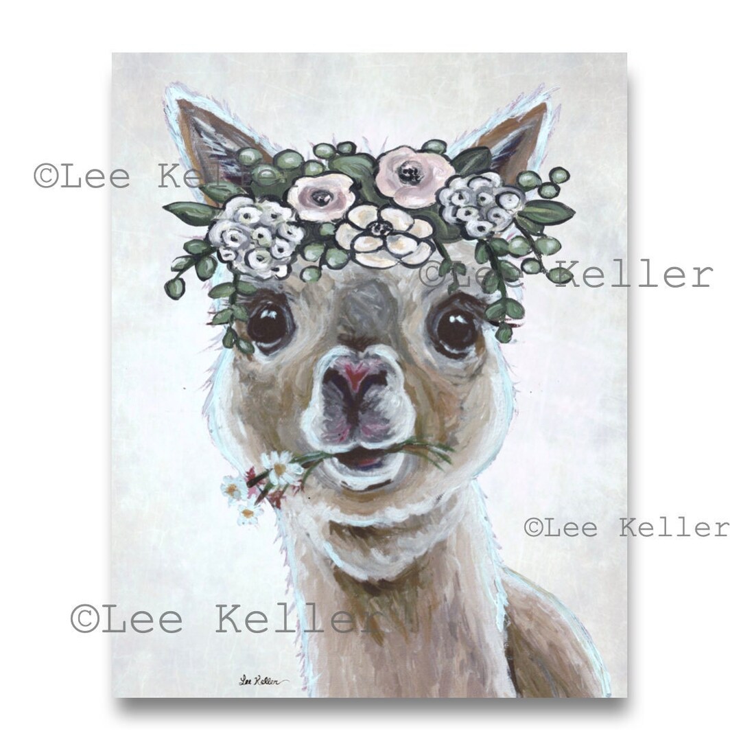 Alpaca With Boho Flowers Art, Alpaca Decor. Alpaca Print From Original ...