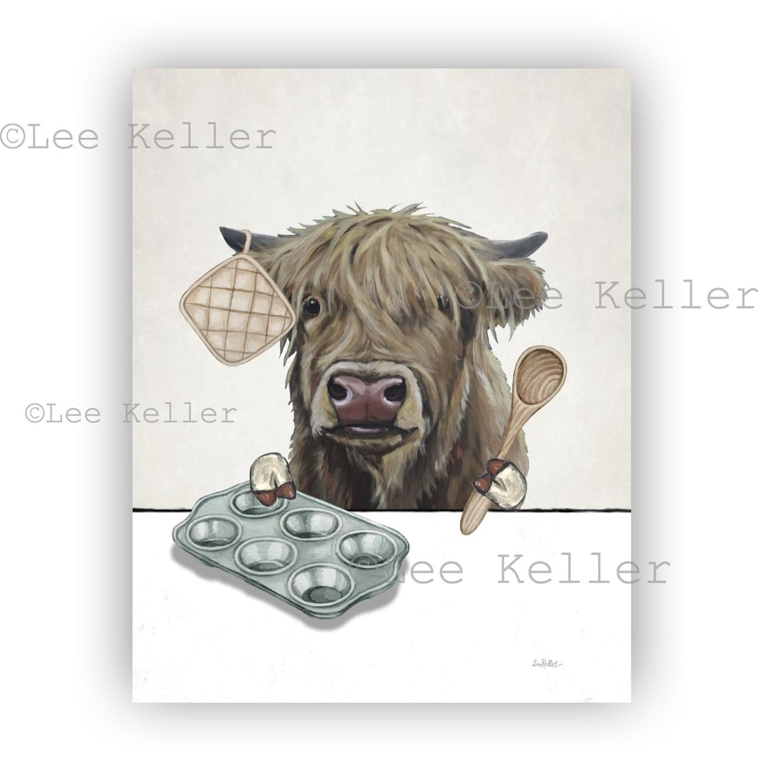 Highland Cow Kitchen Art - Cow Baking Art - Farm Animal Kitchen Art ...