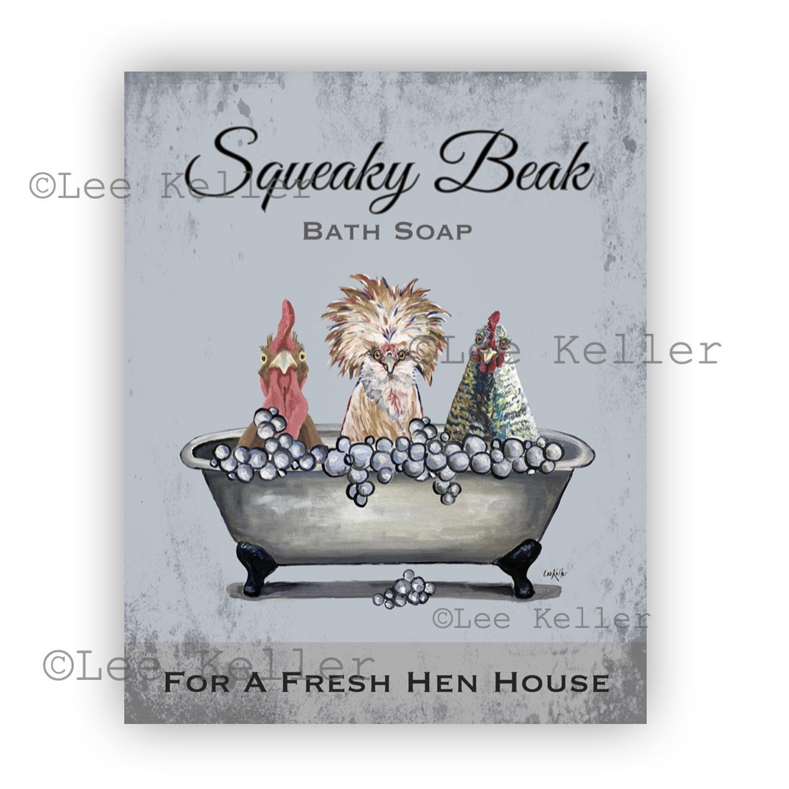 Farmhouse Chicken Bathroom Art Print - Farm Animals in Bathtub Art ...