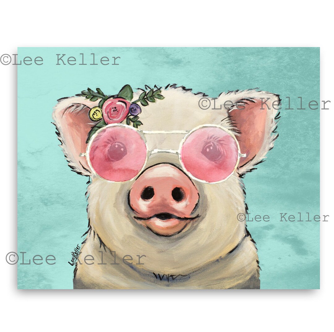 Pig Art, Pig Decor. Cute Pig With Flowers Print. Farmhouse Pig Art, Pig ...
