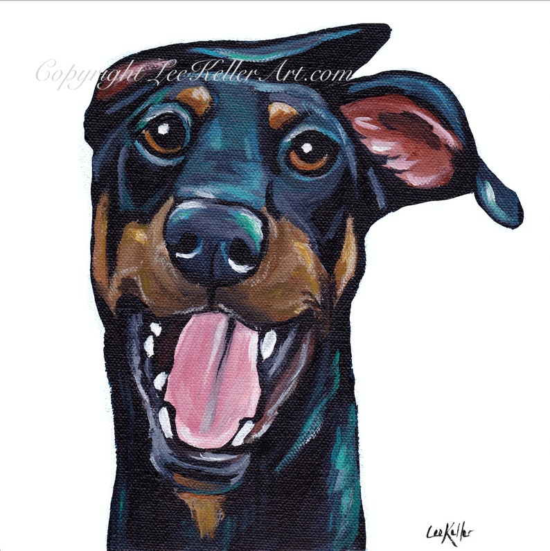 Doberman Art Print From Original Painting Colorful Doberman | Etsy