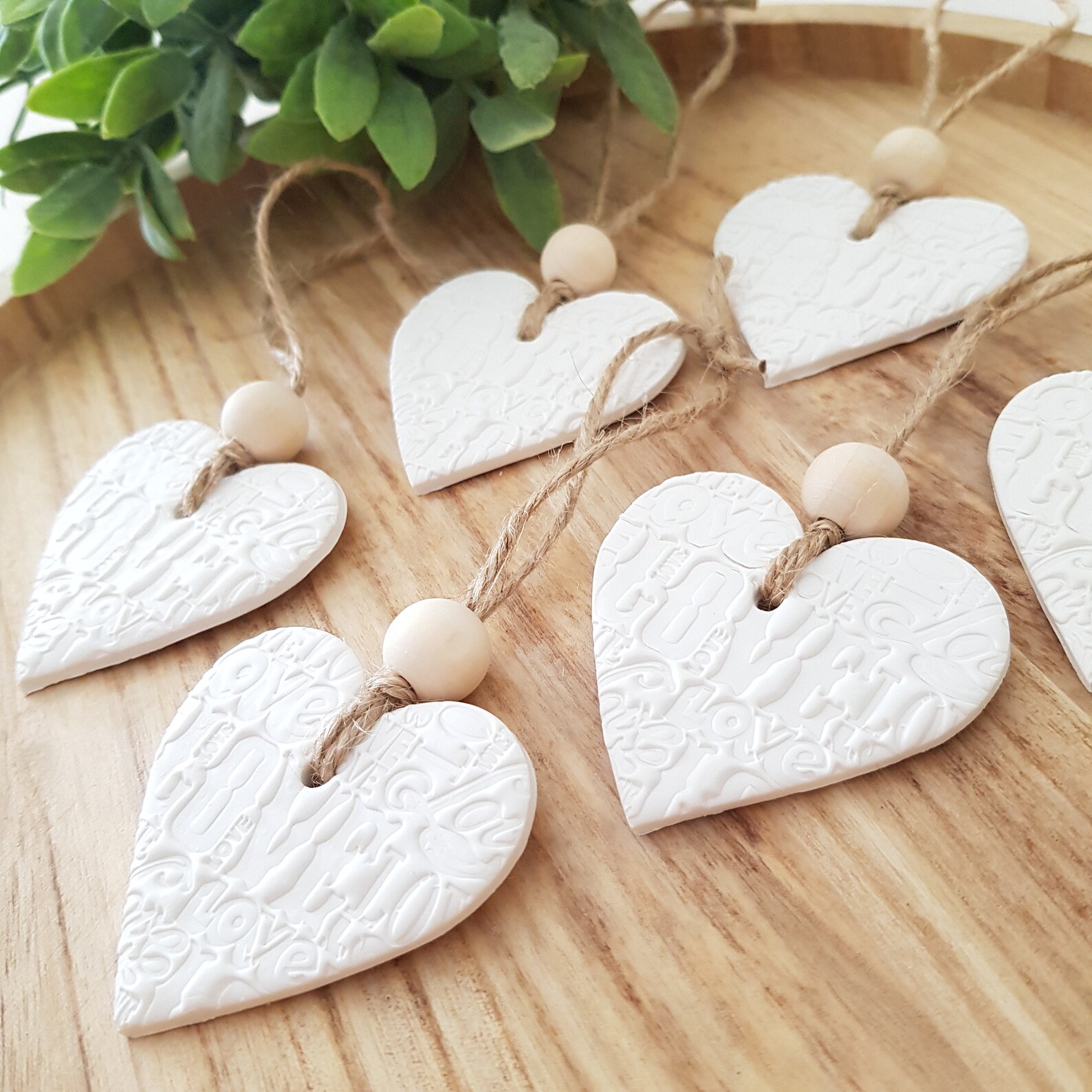 Embossed Clay Heart Love Theme Natural Handmade Hanging Decoration ...