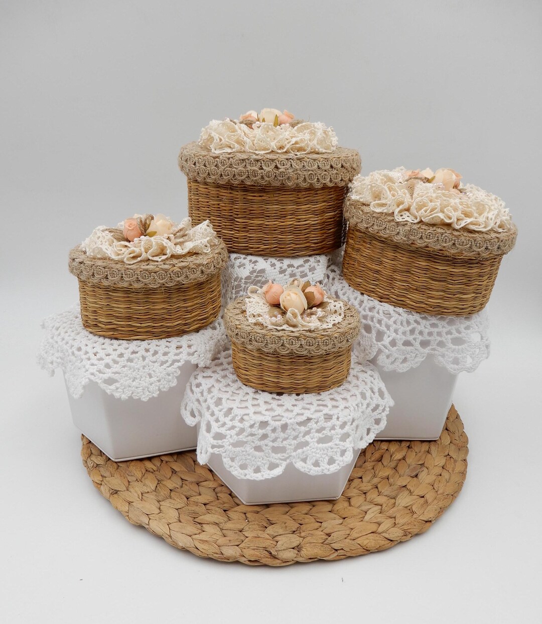 Vintage Sweetgrass Woven Basket, Set of 4 Baskets. Trinket Baskets ...