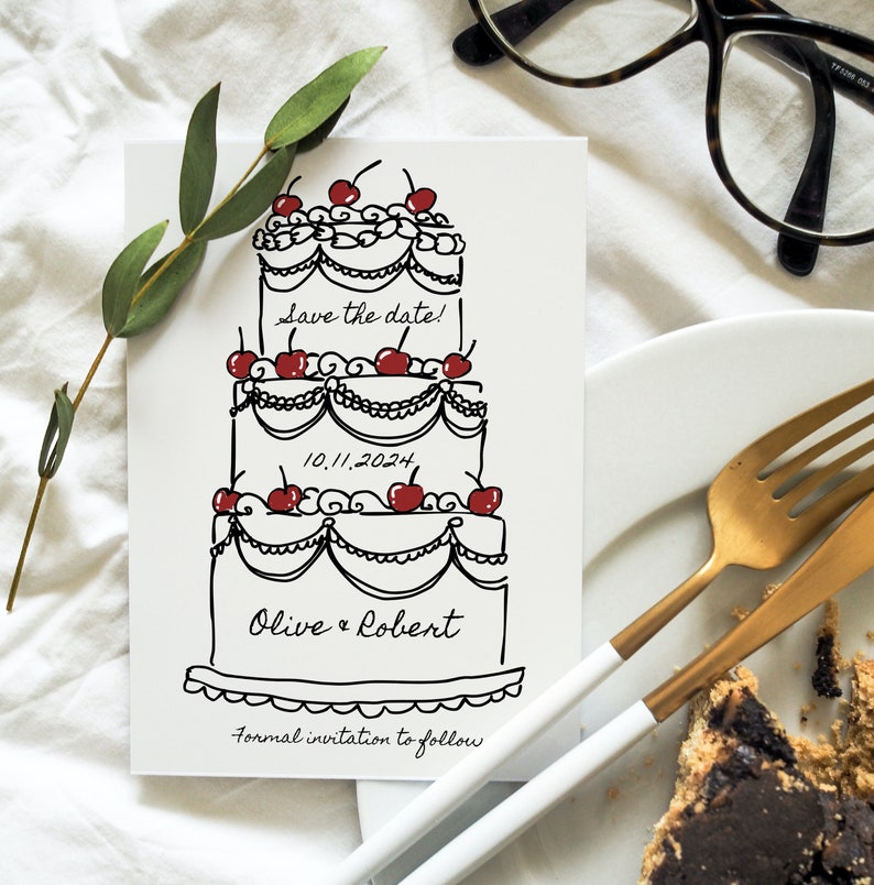 Doodle Vintage Cake Save the Date Template/scribble Illustration ...