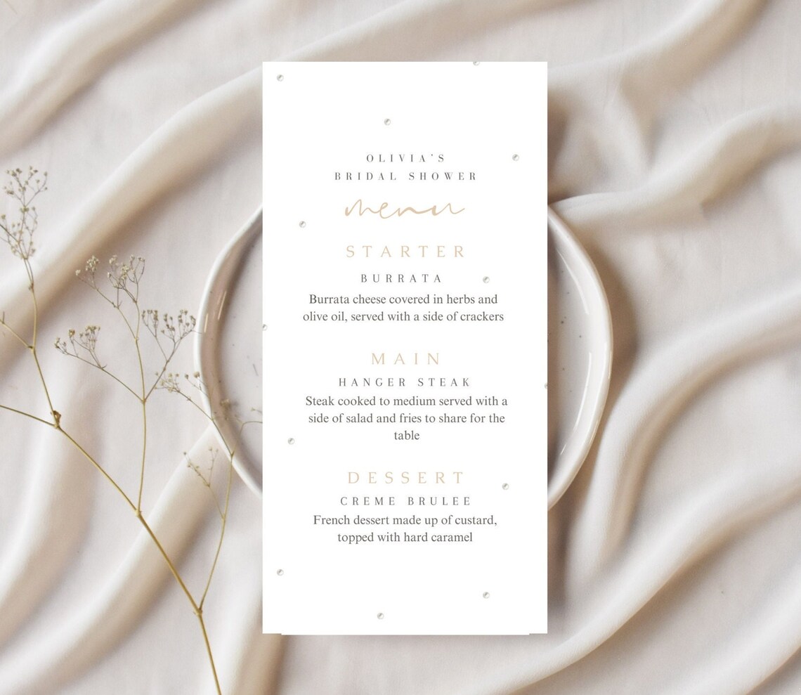 Pearl Wedding Bridal Shower Dinner Menu Template/pearls & Prosecco ...