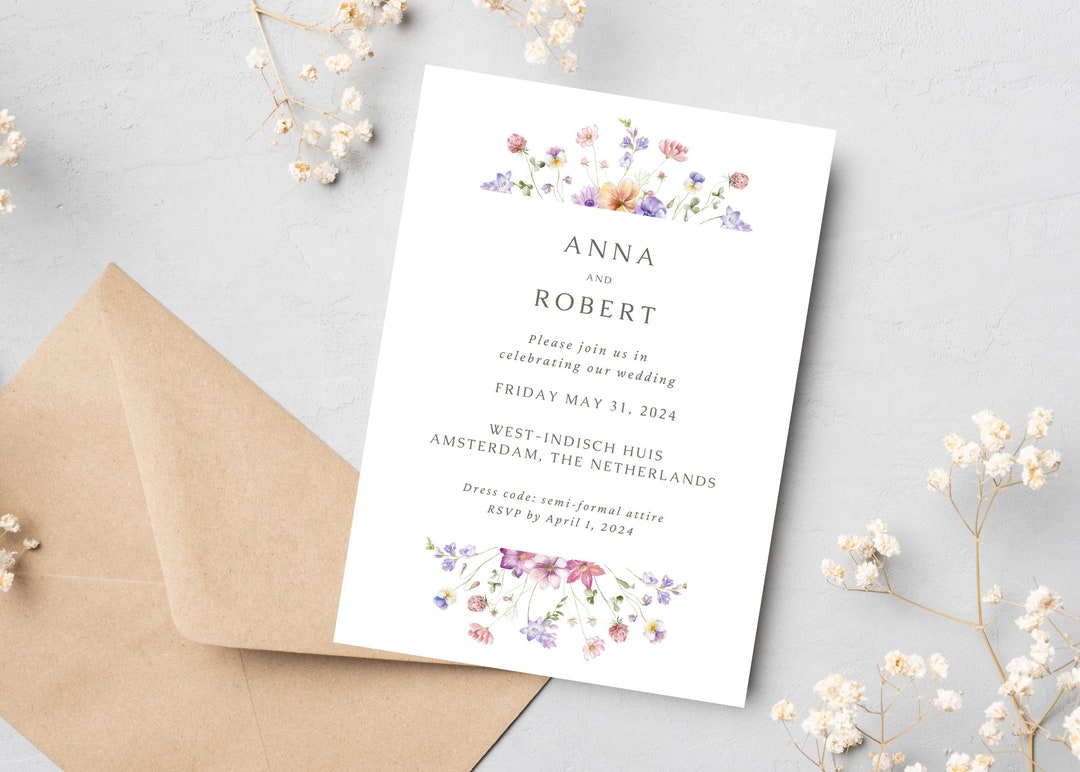 Wildflower Wedding Invitation Template/spring Minimalist Botanical ...