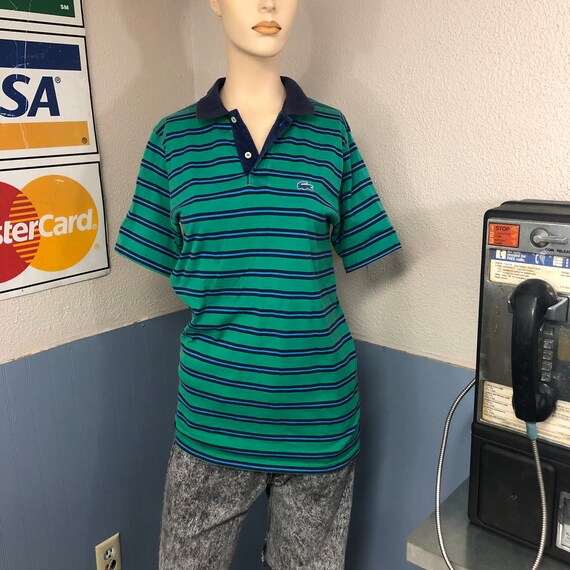 Vintage 80s Izod Lacoste Blue Alligator Striped Polo … - Gem