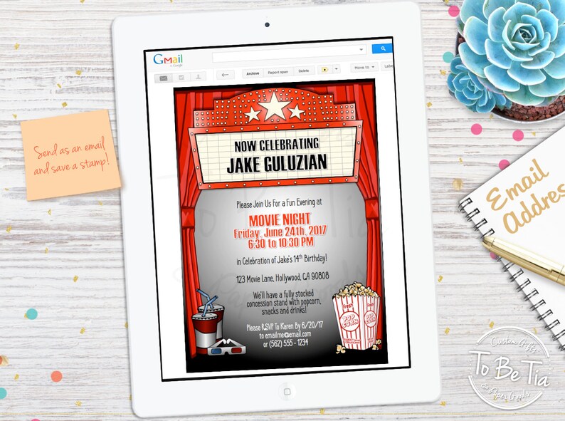 Movie Marquee Party Invitation Made-to-order/printable - Etsy