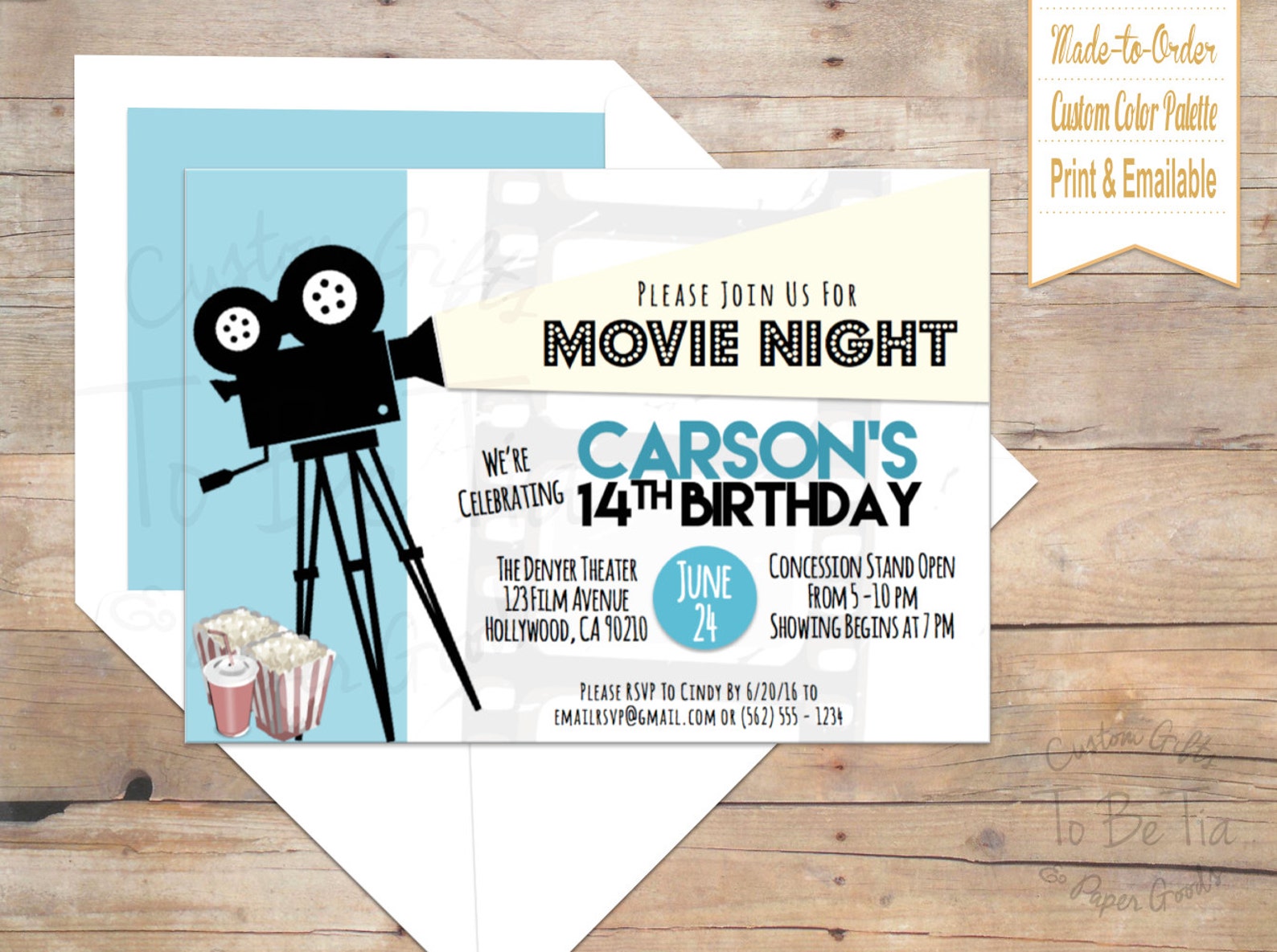 Projector & Popcorn Movie Night Invitation Made-to-order - Etsy