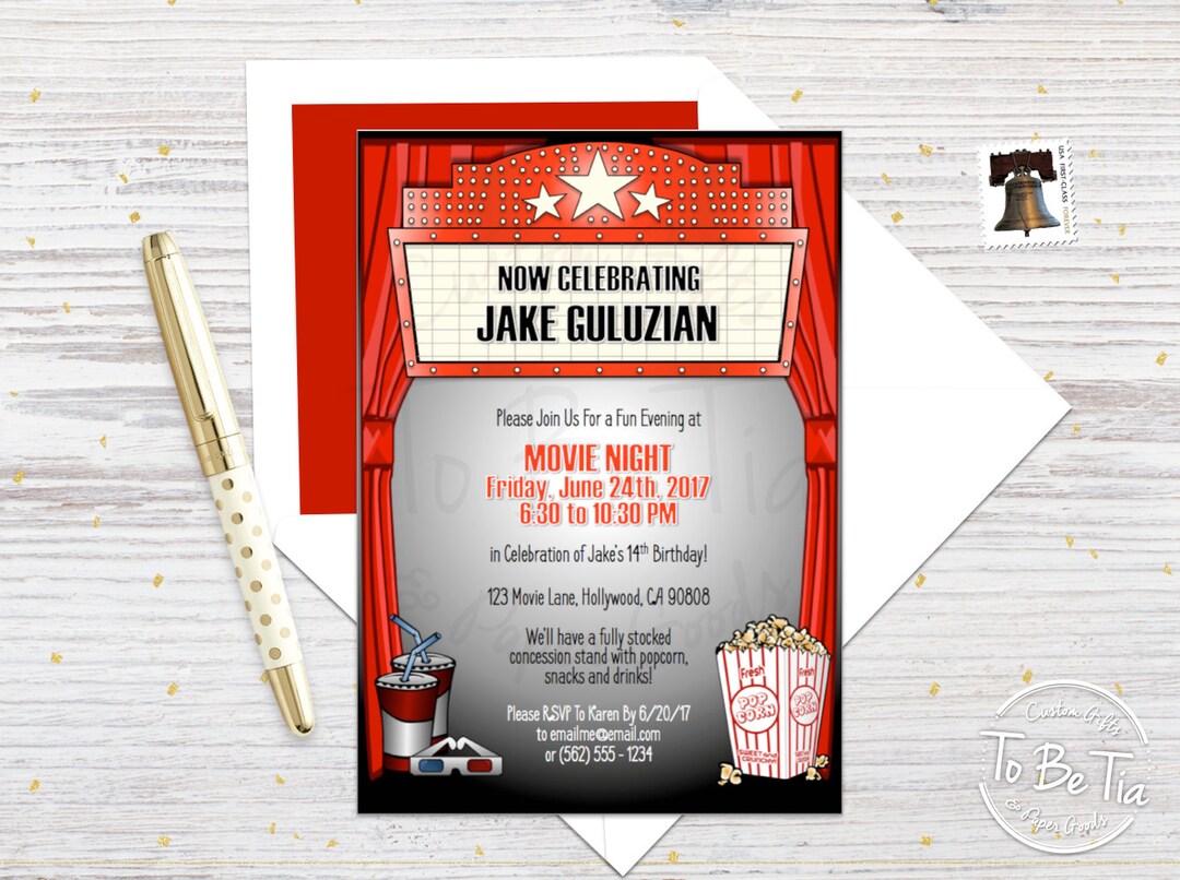 Movie Marquee Party Invitation Made-to-order/printable - Etsy