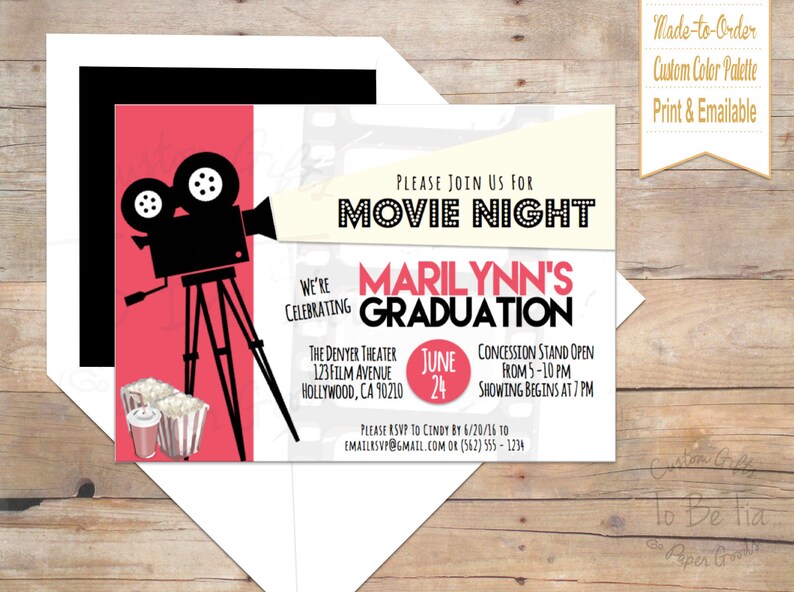Projector & Popcorn Movie Night Invitation – Made-to-order - Etsy