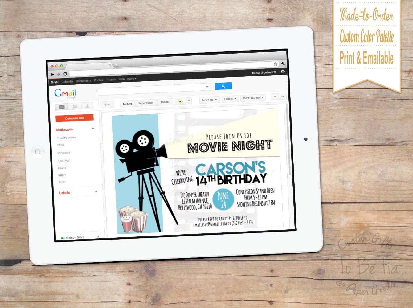 Projector & Popcorn Movie Night Invitation – Made-to-order - Etsy