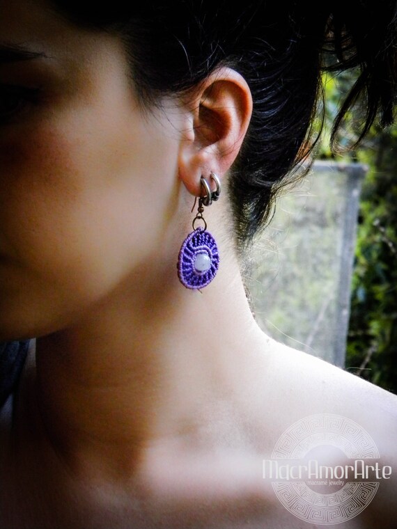 Items similar to Macrame Earrings with stone. Macrame Earring. Elegant ...