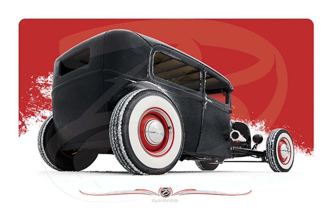 Hot Rod Car Poster, Red and Black Design (18x12) - Etsy