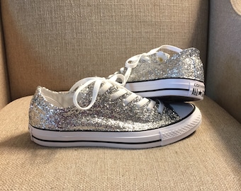 Authentic converse all stars in silver glitter. Custom made to | Etsy