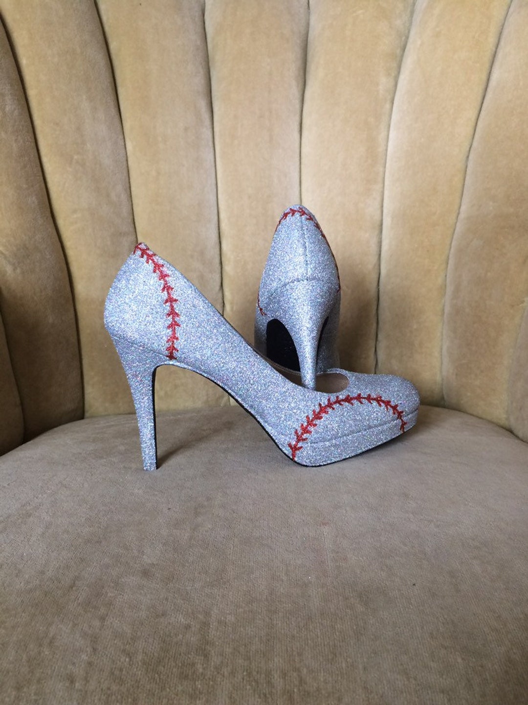 Custom Made, Silver and Red Glitter Baseball High Heels. - Etsy