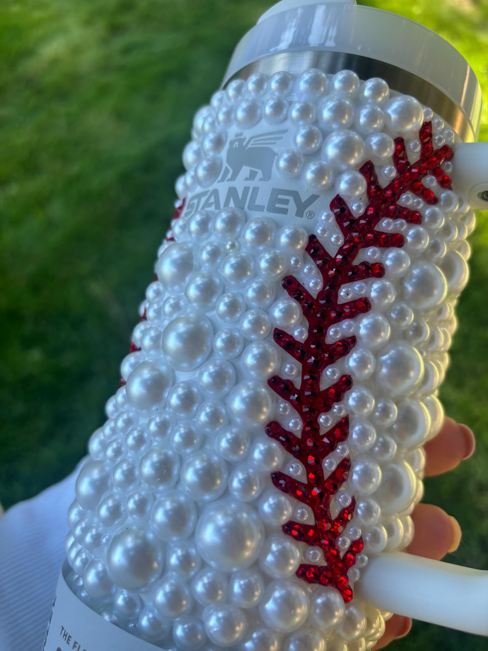 Pearl Baseball Stanley Quencher: White Tumbler, Baseball Mom Gift (20oz ...