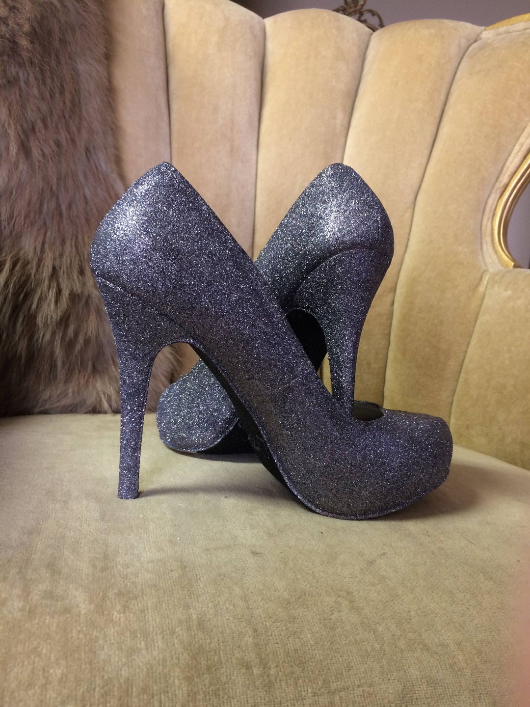 Gray Glitter High Heels. Grey Pumps. Bedazzled Glitter Bling Shoes - Etsy