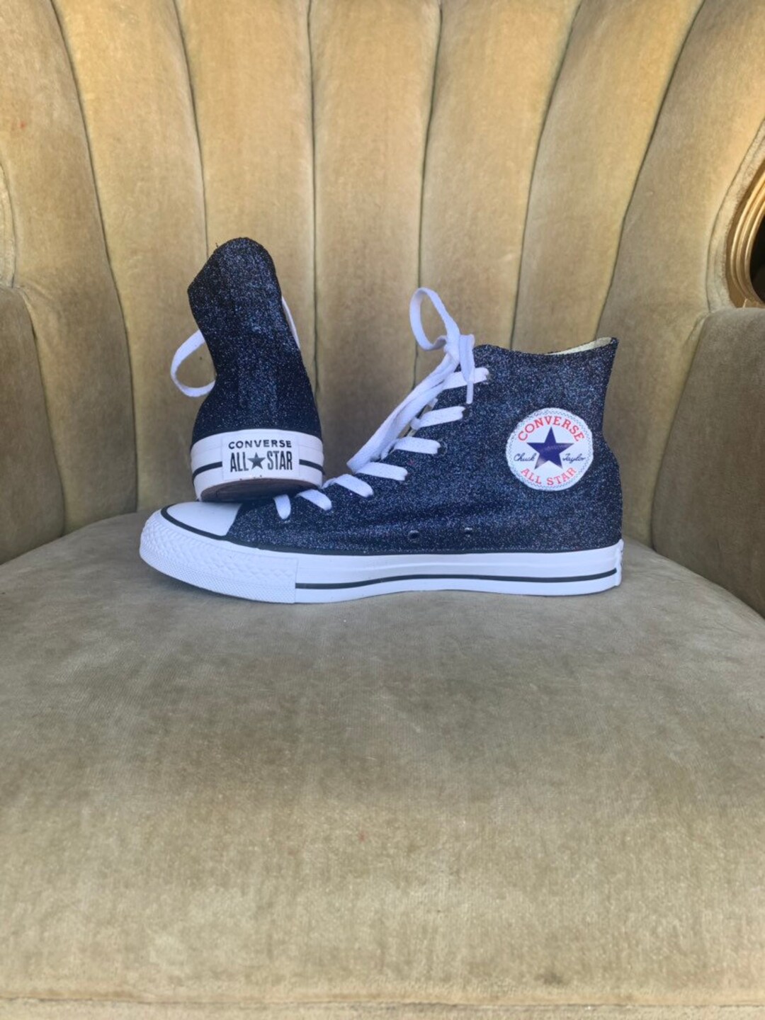 Authentic Navy Blue Glitter Converse All Stars - Custom Made - Etsy