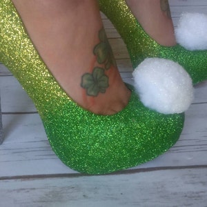 Custom Made, Green and Silver Ombre Glitter High Heels. Tinker Bell ...