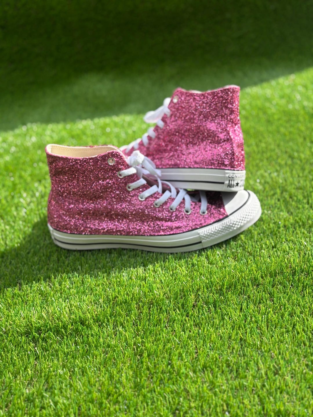 Custom Glittery Pink Converse All Stars. Shiny Rose Pink Chucks. - Etsy