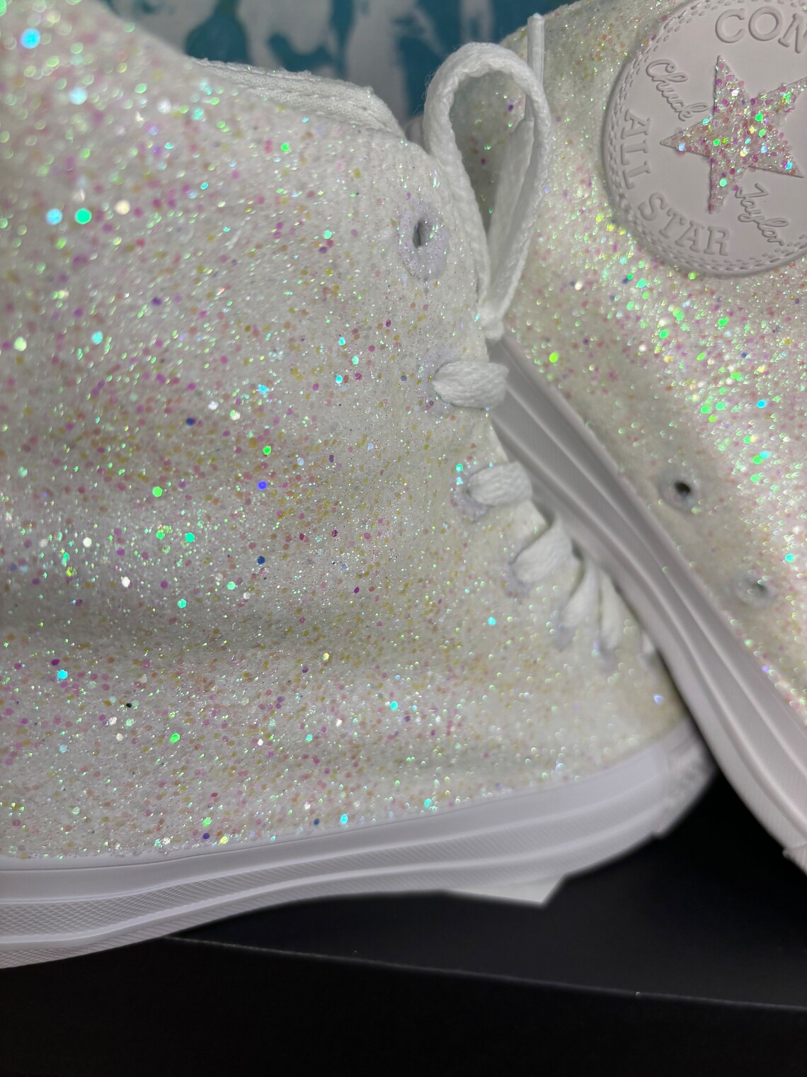Custom White Glitter Converse All Stars. Sparkly Classic White High Top ...