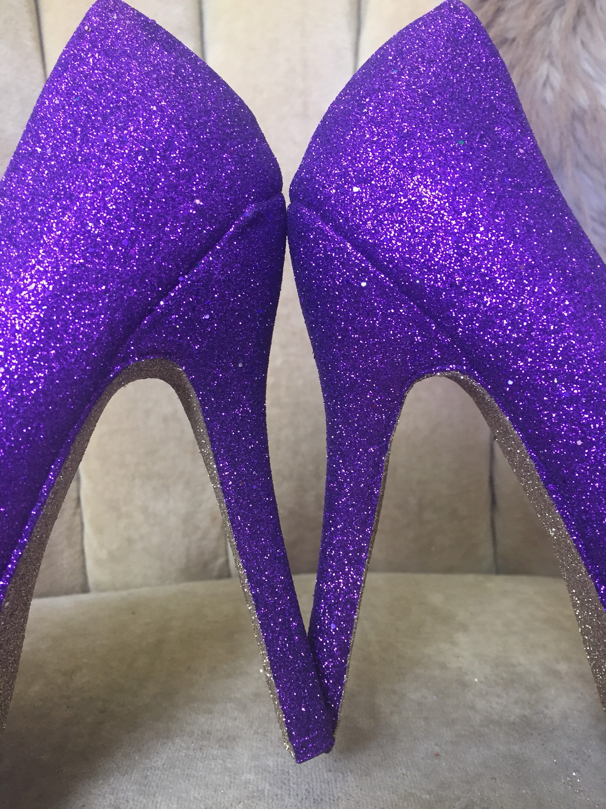 Glitter high heels. Purple and yellow gold heels . Bridal | Etsy