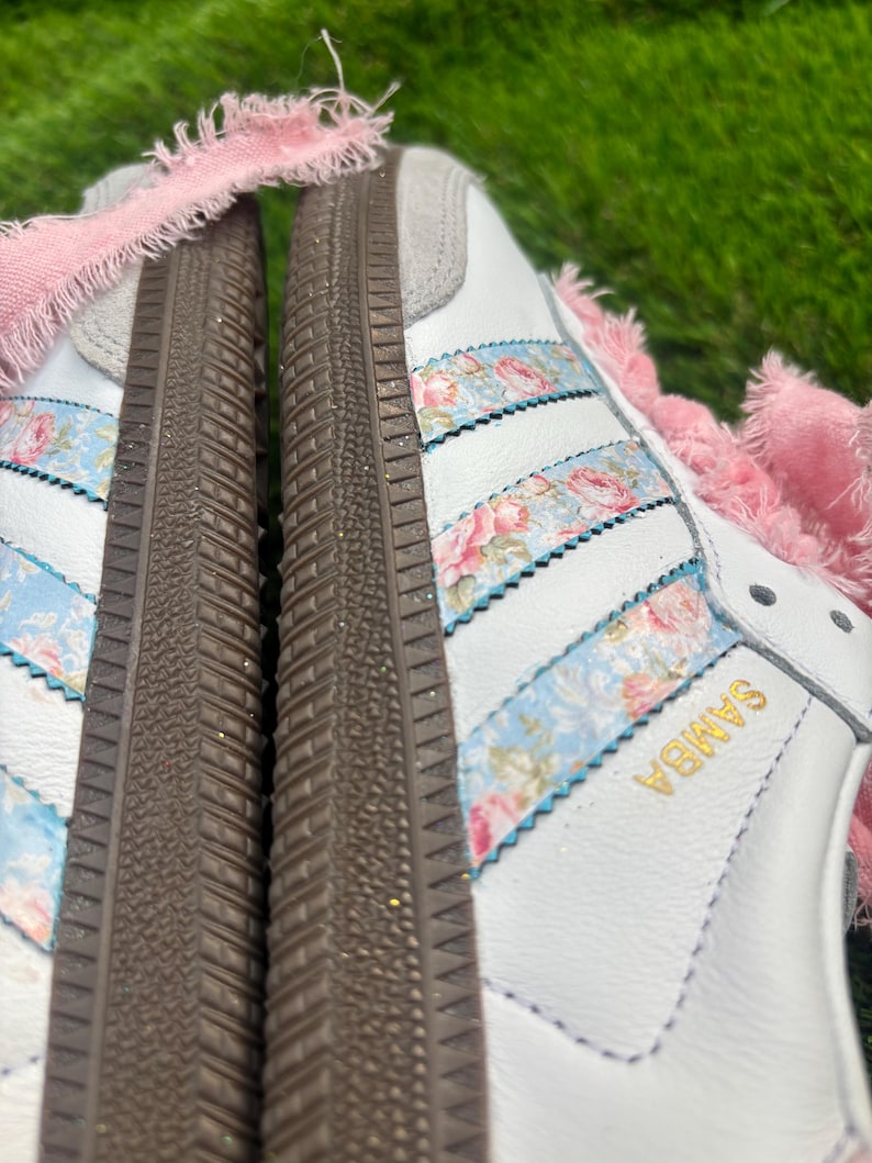 Custom Floral Adidas Samba OG Sneakers: Coquette Core Velvet Lace Shoes ...