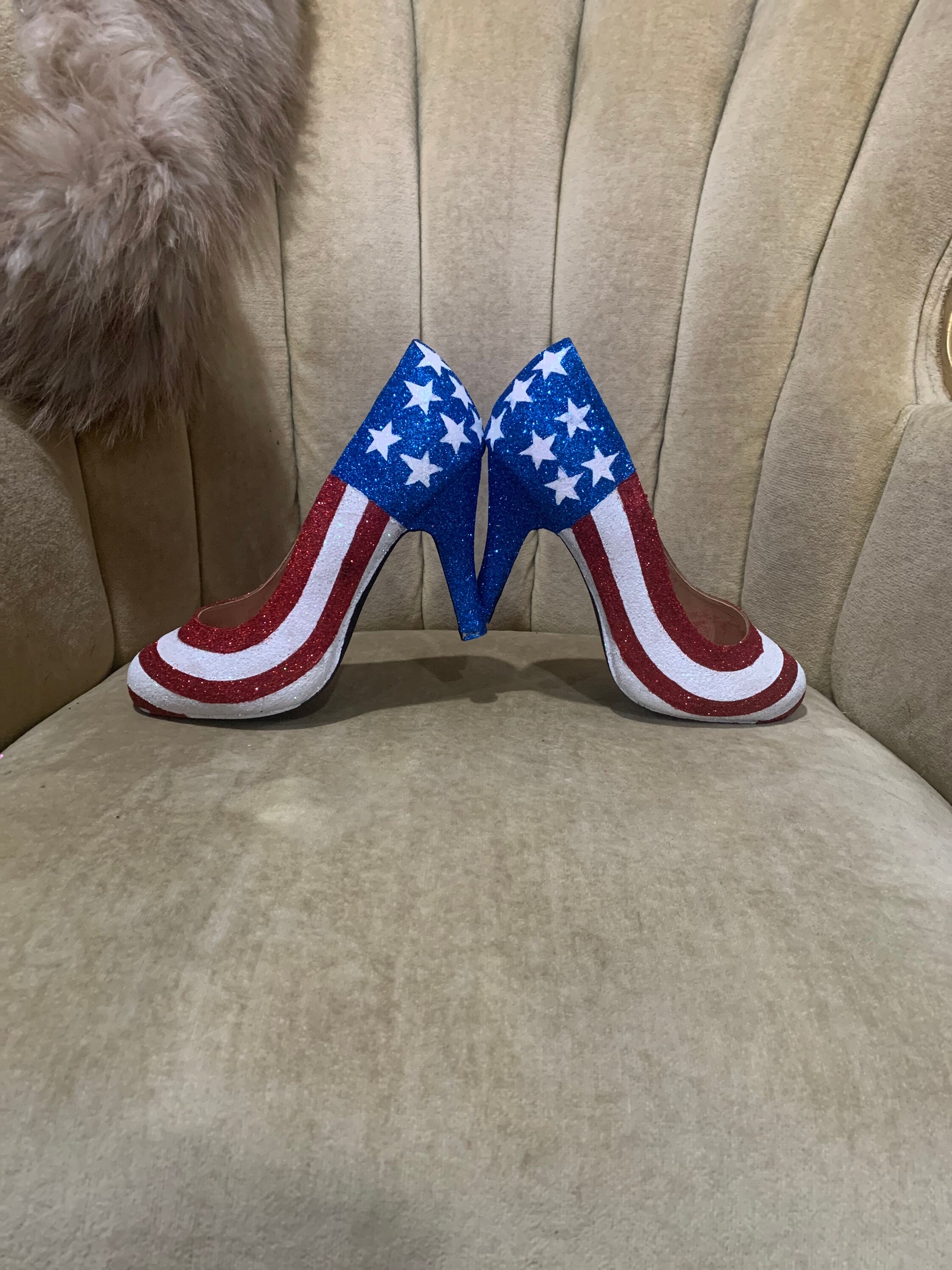 Womans American flag high heels. Red white and blue star | Etsy