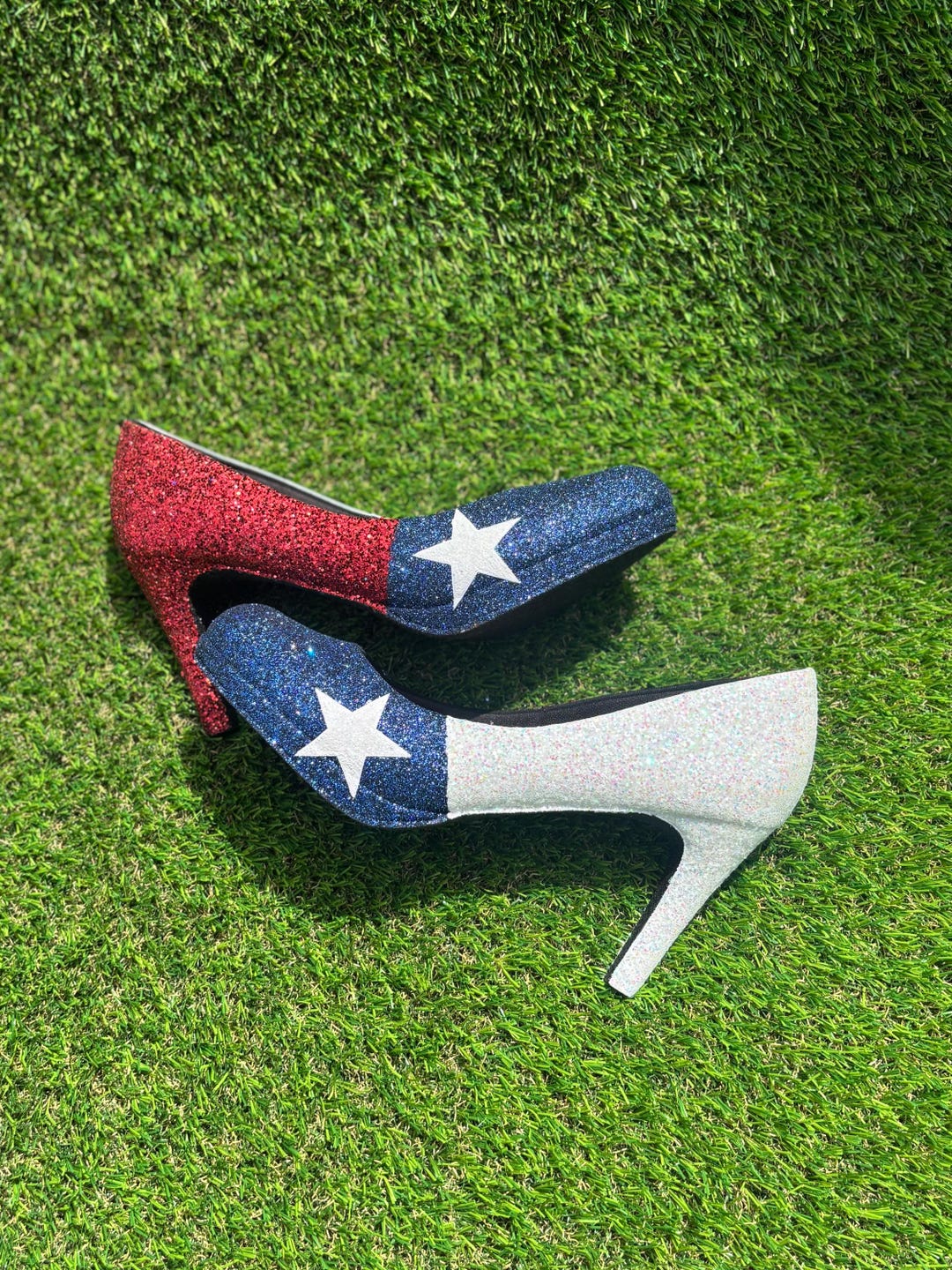 Custom, Texas Flag High Heels. Red, White and Blue Star Pumps. Woman's ...