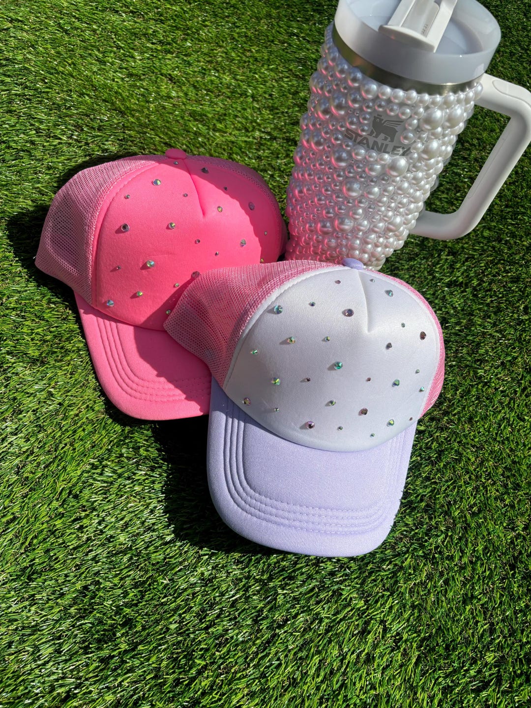 Custom Rhinestone Baseball Cap. Pink and Lavender Baseball Hat. Crystal ...