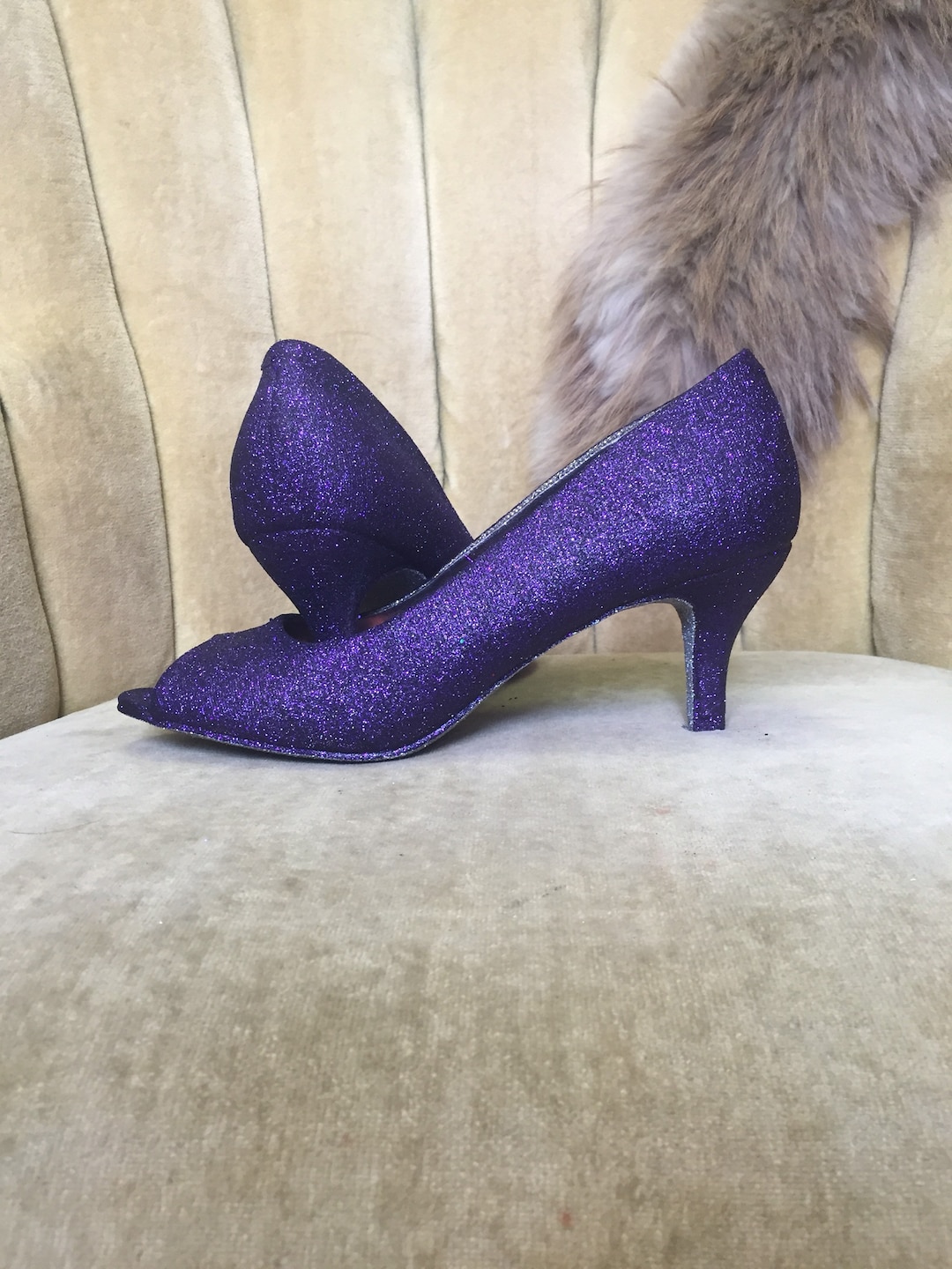 Glitter High Heels. Purple and Silver Heels . Bridal Shoes. Sizes 5.5 ...