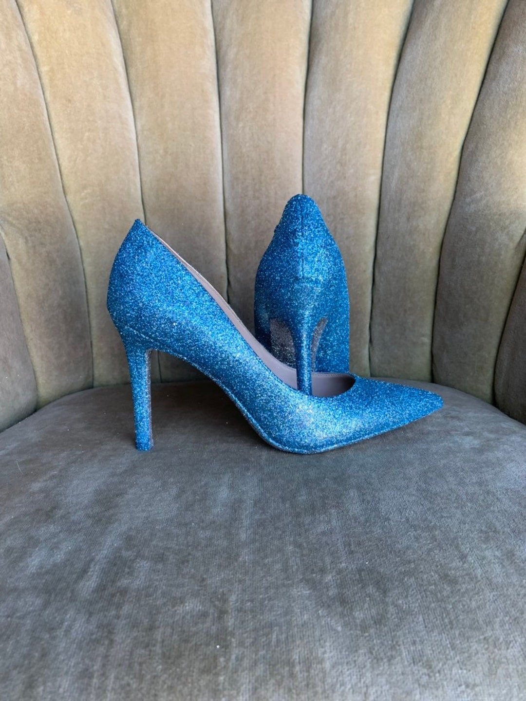 Custom Made to Order. Blue Glitter High Heels. Blue Pointed Heels ...