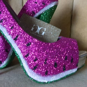 Watermelon High Heels – Glitter Fruit Shoes – Summer Statement Pumps ...