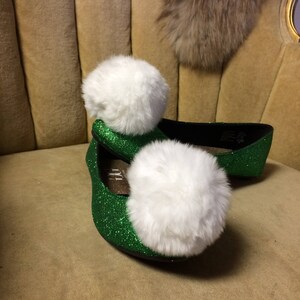 Tinkerbell Inspired Ballet Flats: Green Glitter Fairy Shoes With Poufs ...