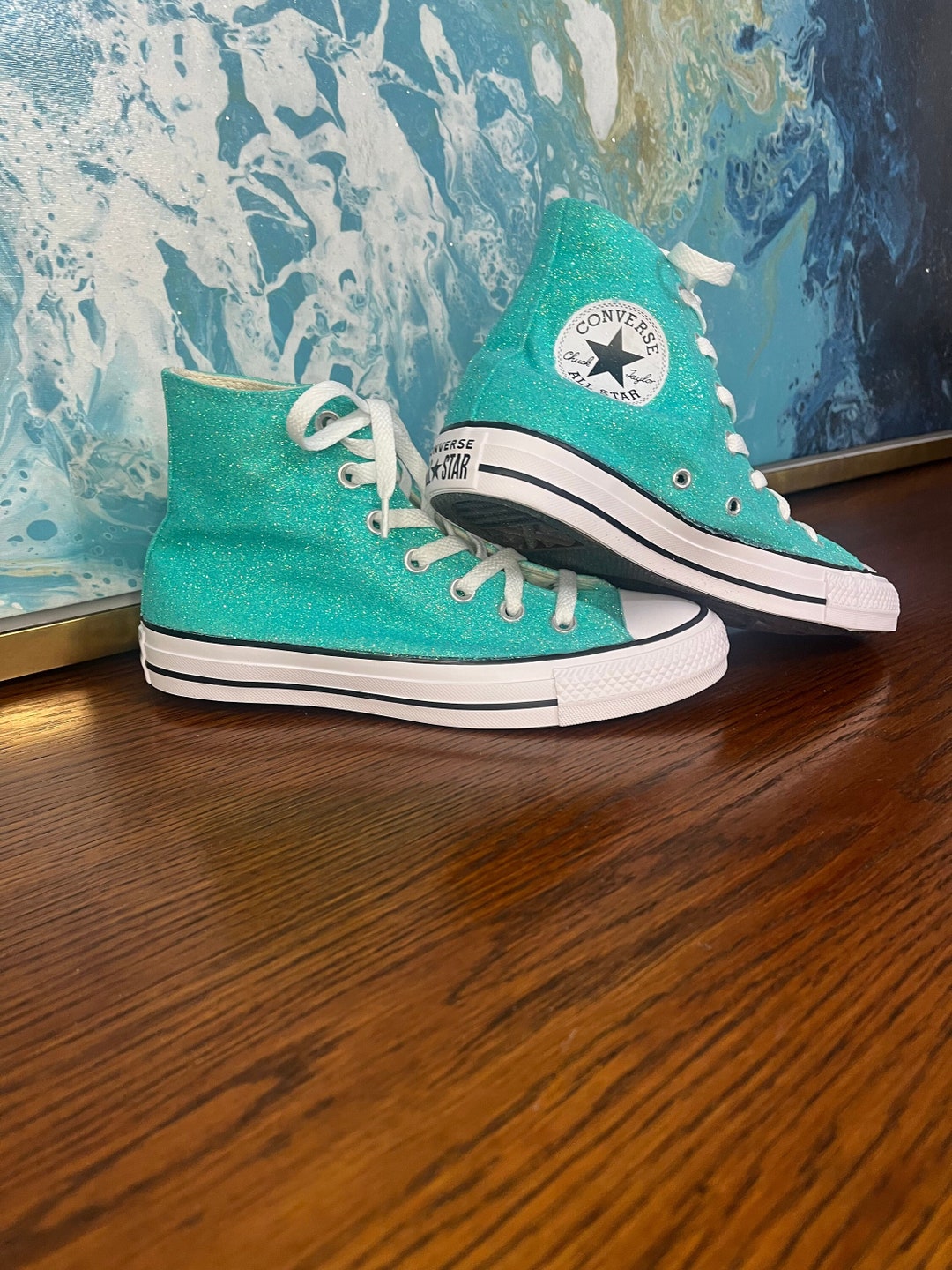 Custom Glitter Converse. Aqua Blue All Stars. - Etsy